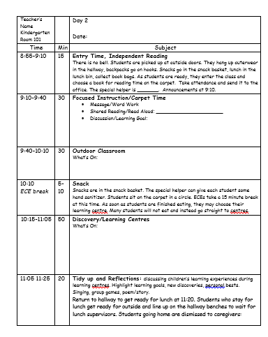 sample kindergarten day plan | The Curious Kindergarten